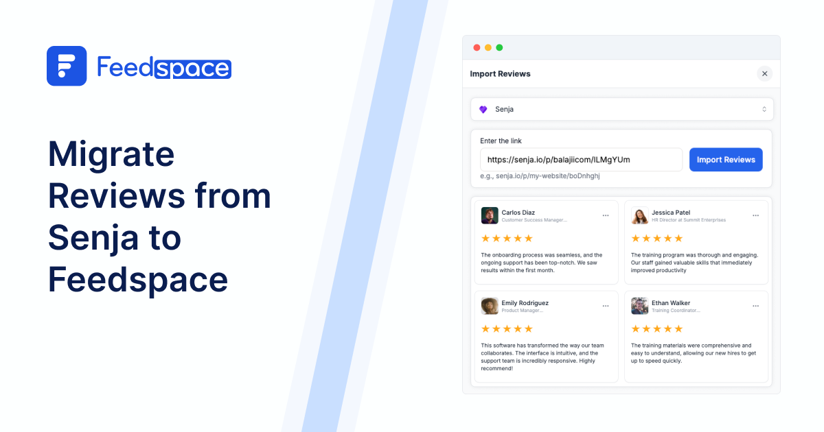 Migrate from Senja to Feedspace in Seconds